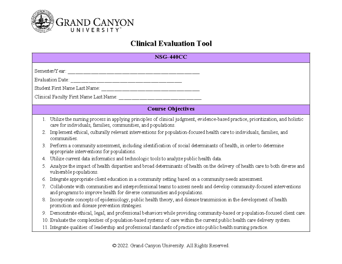 NSG 440CC RS Midterm Clinical Evaluation Tool and Scoring Guidelines ...