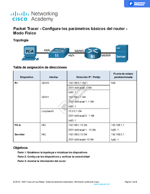 Práctica de laboratorio Configuración de los parámetros básicos de un switch - Práctica de - Studocu