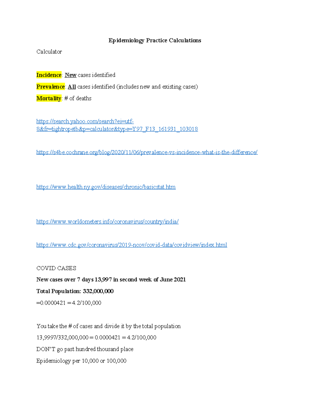 Epidemiology Calculations - Epidemiology Practice Calculations ...