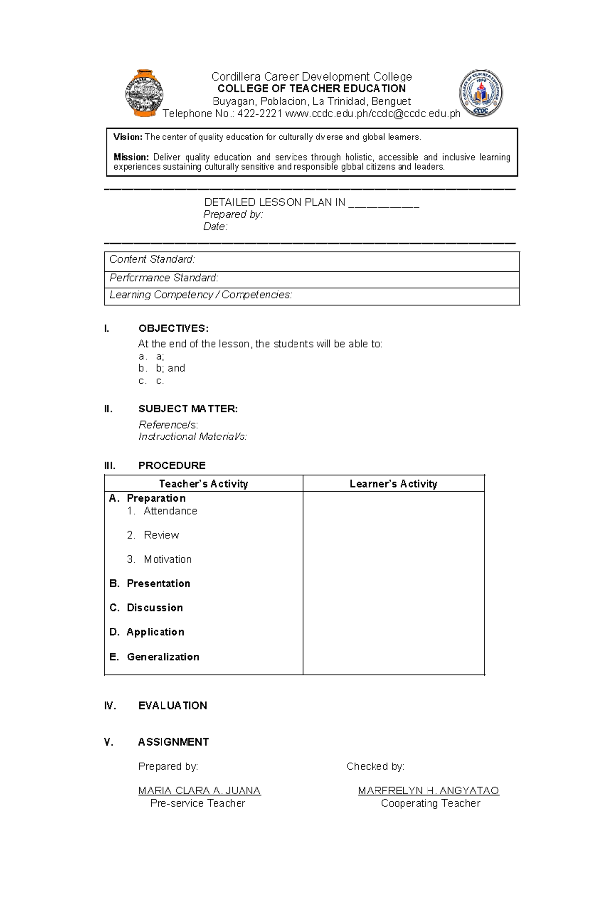 Lesson-Plan-Template - Cordillera Career Development College COLLEGE OF ...