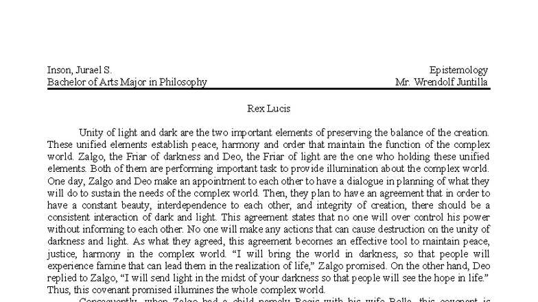 AB Philosophy 4 Epistemology Reflection Papers on Light and Darkness ...