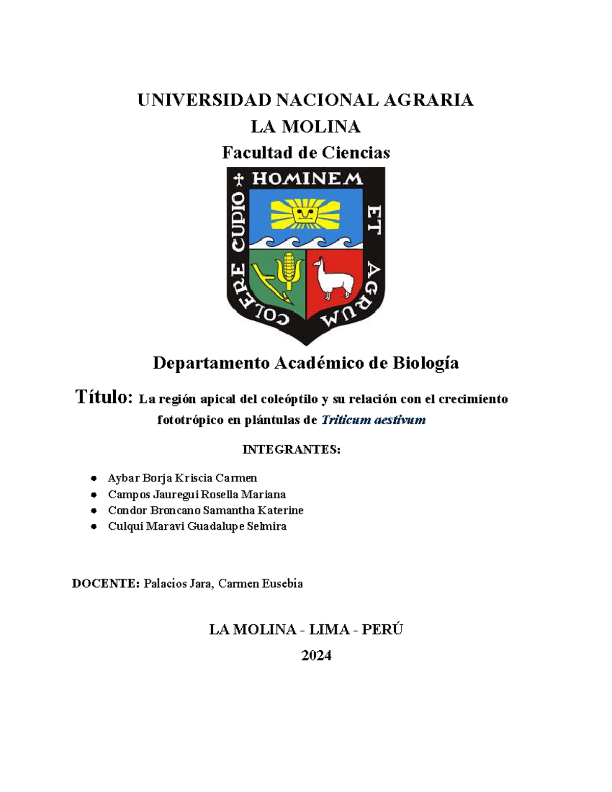 Estudio de la Relación entre la Región Apical del Coleóptilo y el ...
