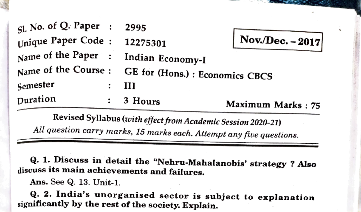 GE Economics PYQs - Previous Year Questions for Indian Economy-I - Studocu