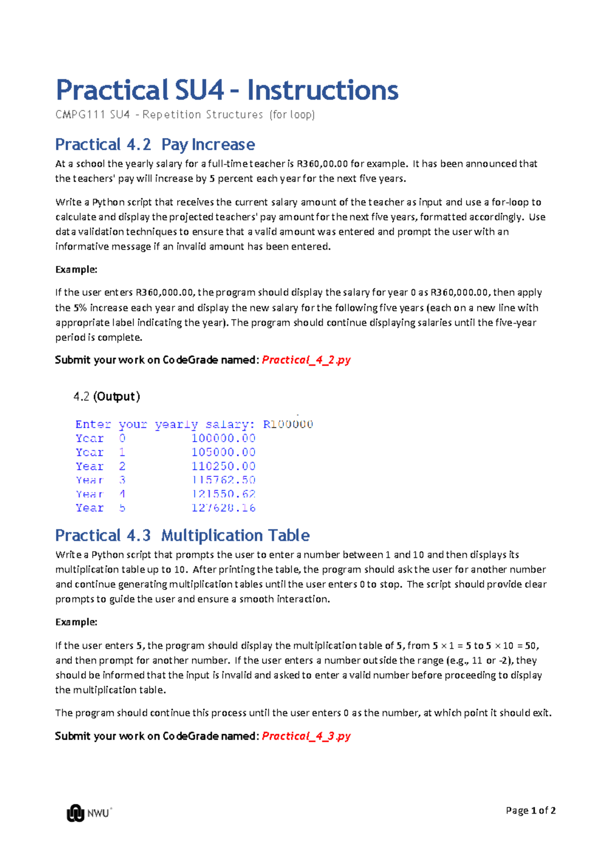 Practical SU4 Instructions: Repetition Structures & Multiplication ...