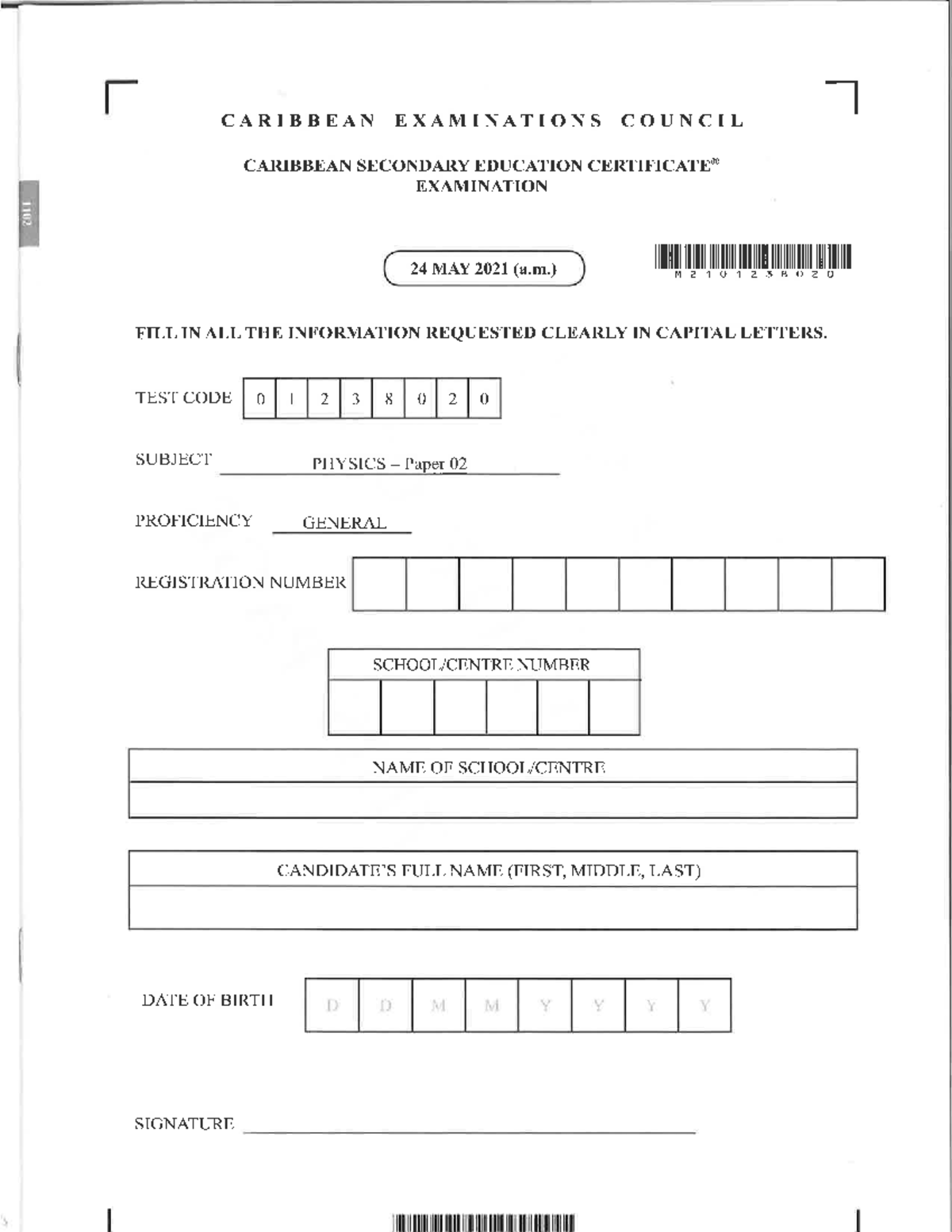 CXC PHYSICS Paper 02 General Proficiency Exam - May 2021 - Studocu