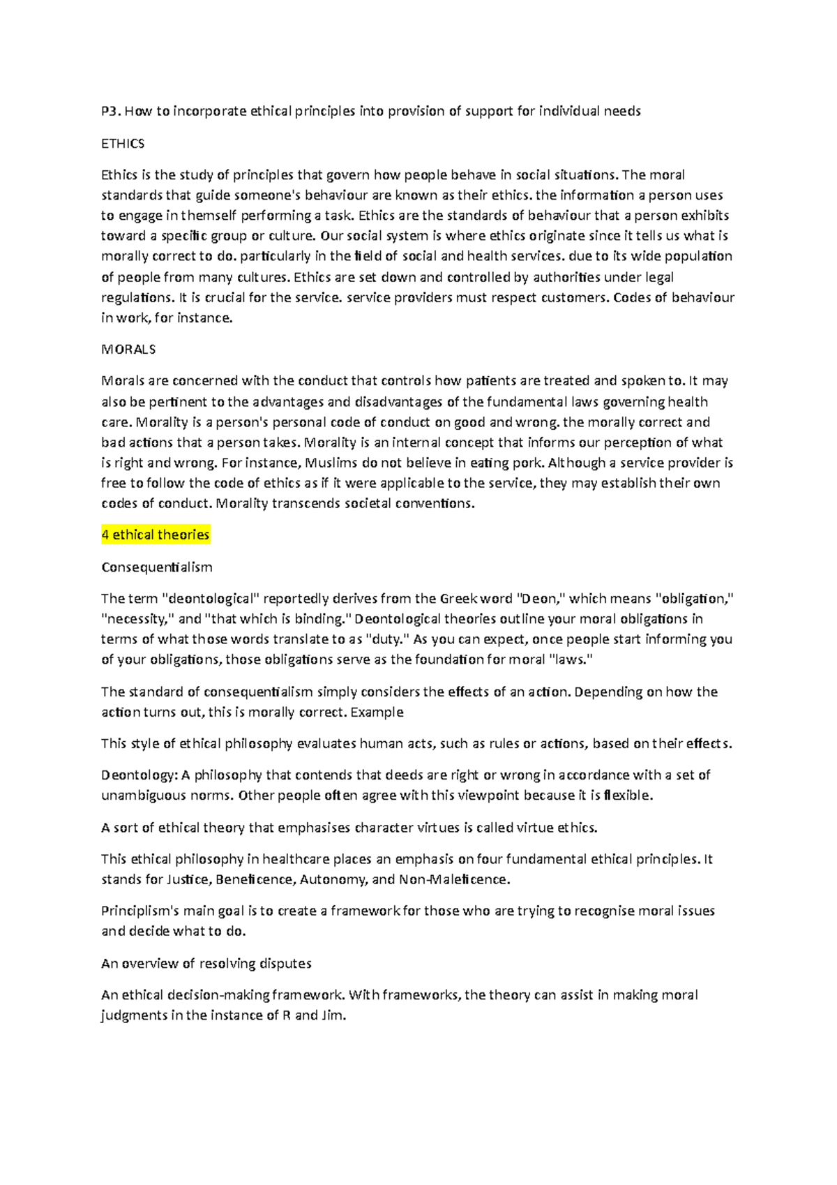 Ethical Care Overview P31: Principles, Theories, and Practices - Studocu
