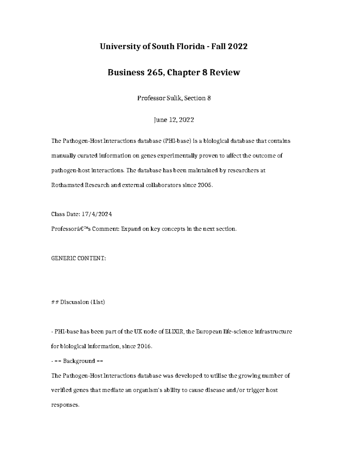 USF Fall 2022 Business 265: Chapter 8 Review Notes and Insights - Studocu