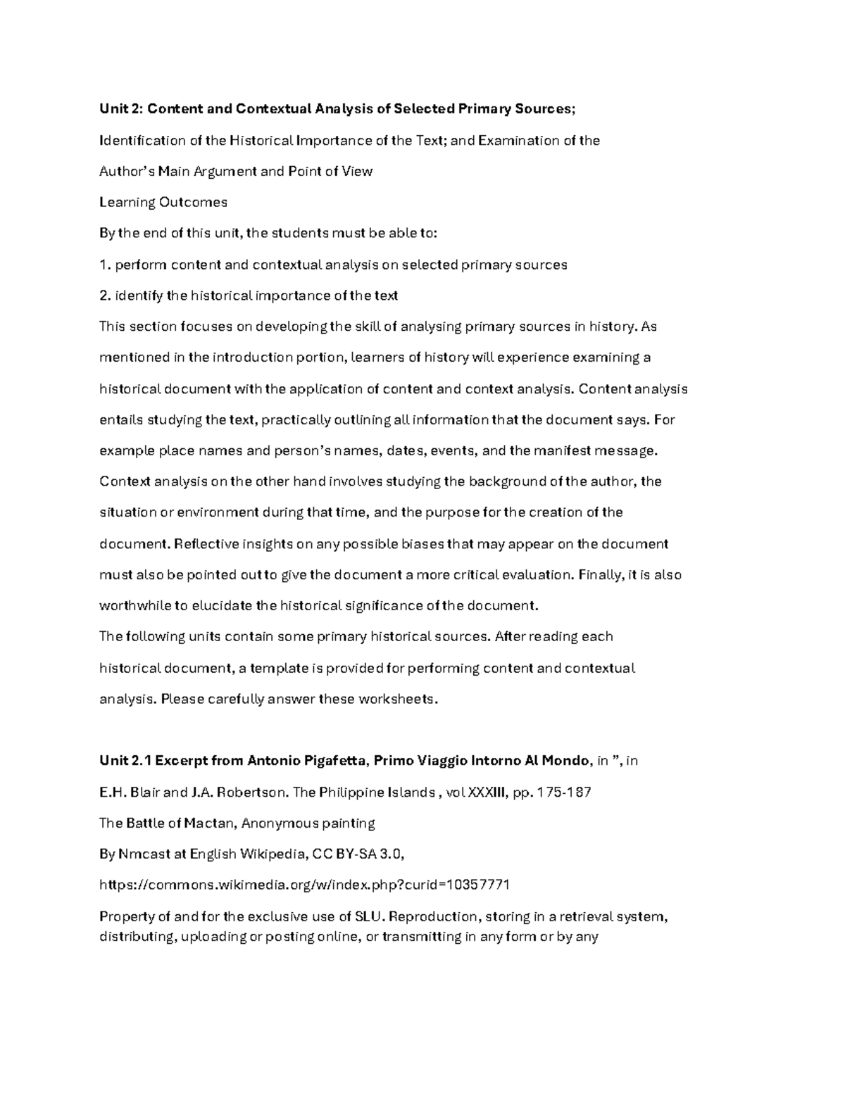 Unit 2: Content & Contextual Analysis of Historical Primary Sources - Studocu