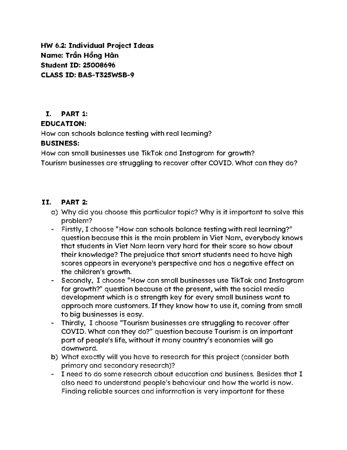 HW 6.2: Project Ideas on Education & Business Solutions - Trần Hồng Hân ...