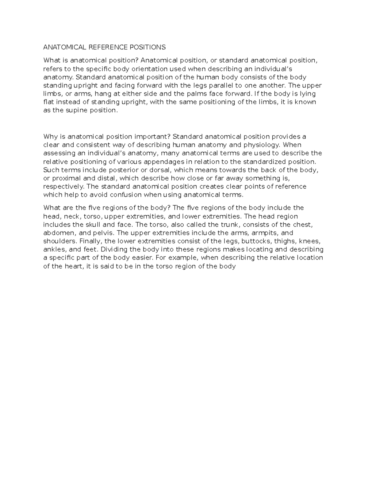 Anatomical Reference Positions - ANATOMICAL REFERENCE POSITIONS What is ...