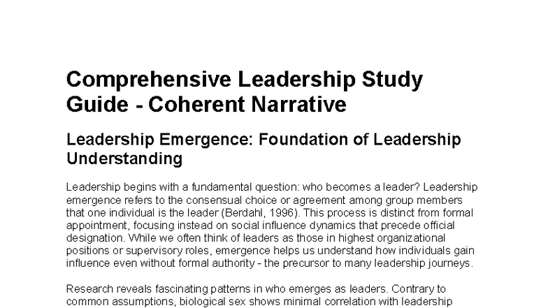 Leadership Styles v1 - Comprehensive Study Guide on Emergence and ...