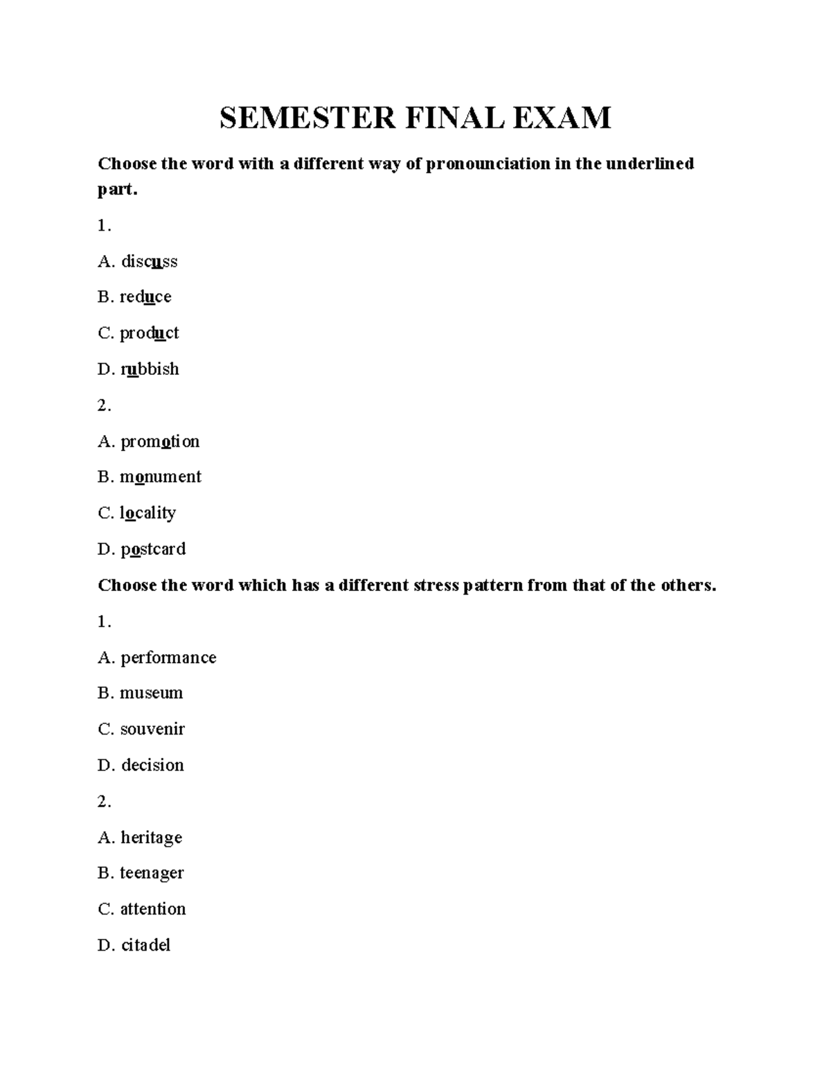 Semester Final Exam: Vocabulary, Reading Comprehension & Burnout ...