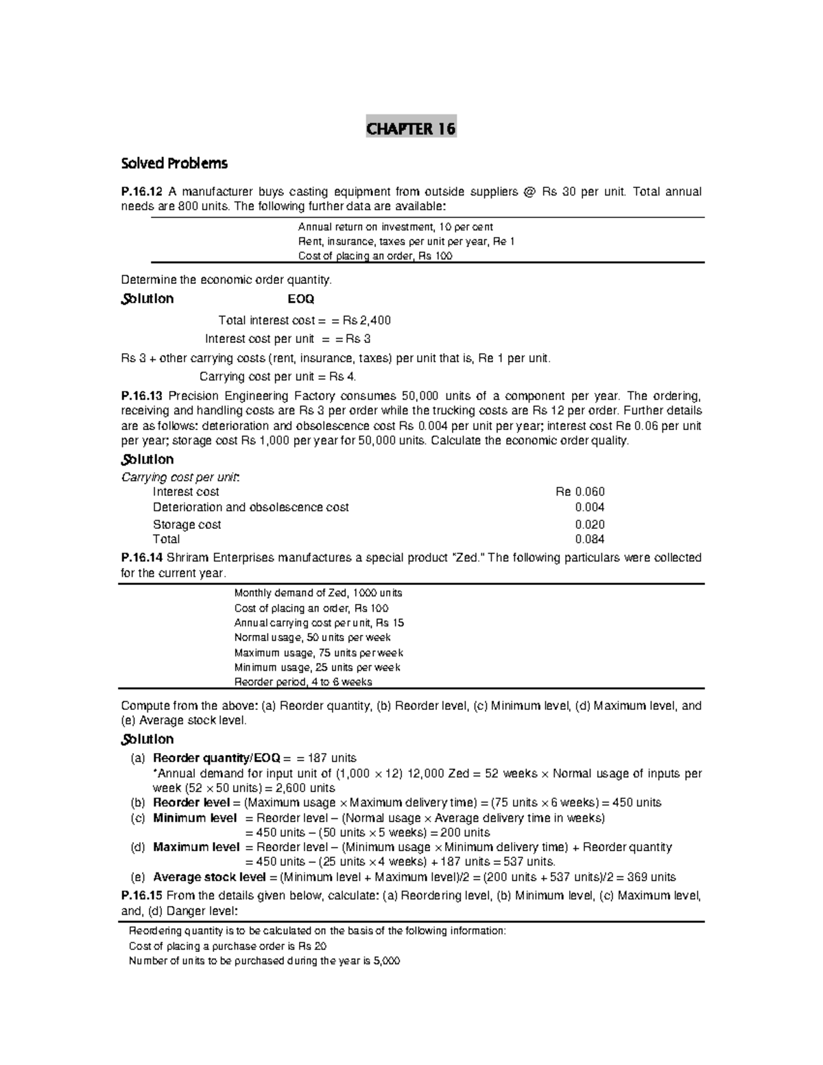 Inventory Management Numericals: EOQ Calculations & Solutions - Studocu