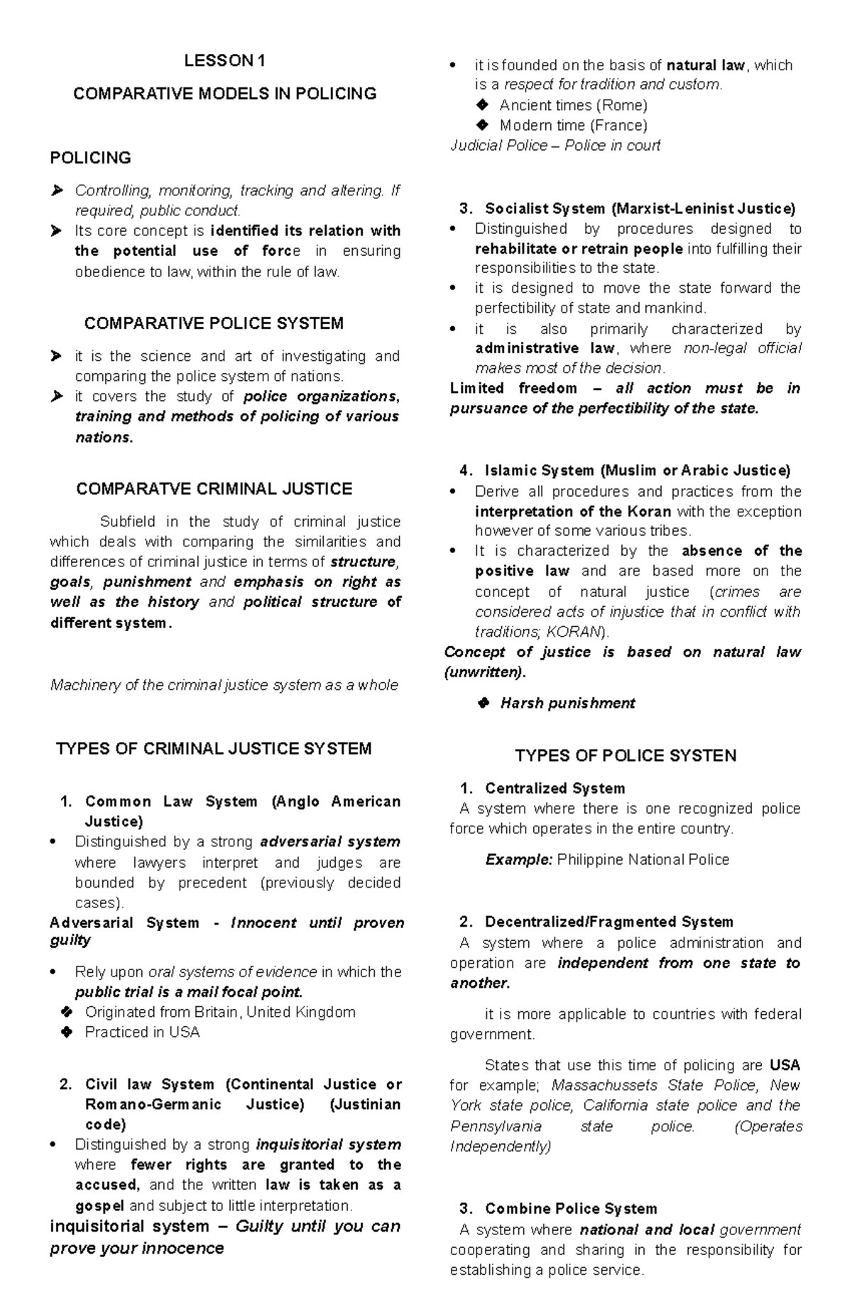 Comparative Policing Models: An Overview of Global Practices - Studocu