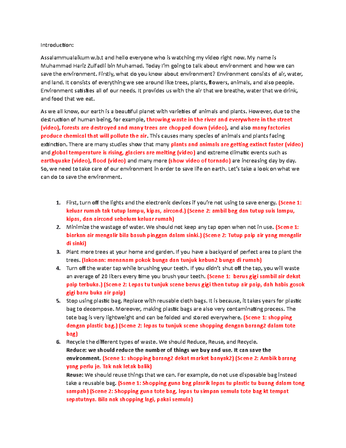 Script for role play - about environment and how we can save the ...