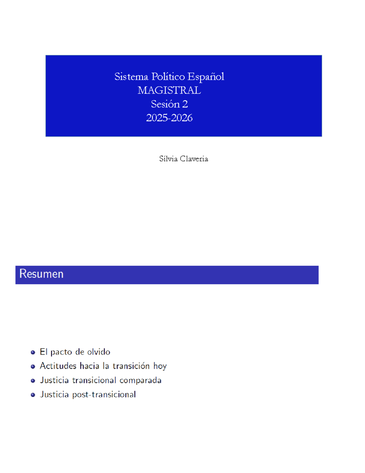 Temario MAGISTRAL: Sistema Político Español - Sesión 2 - Studocu