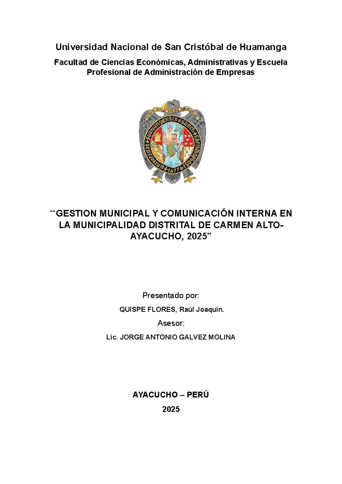 MUNICIPALIDAD Y COMUNICACIÓN INTERNA EN CARMEN ALTO - Tesis 2025 - Studocu