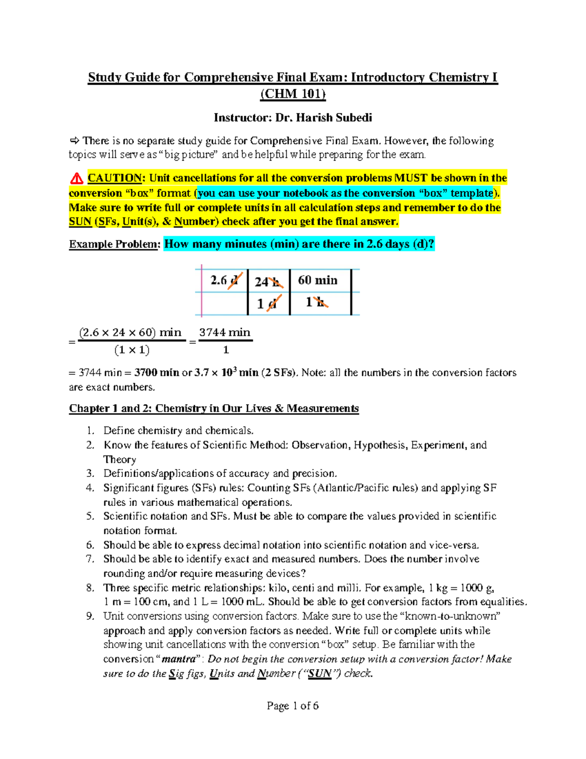 Study Guide for Comprehensive Final Exam: CHM 101 - Studocu