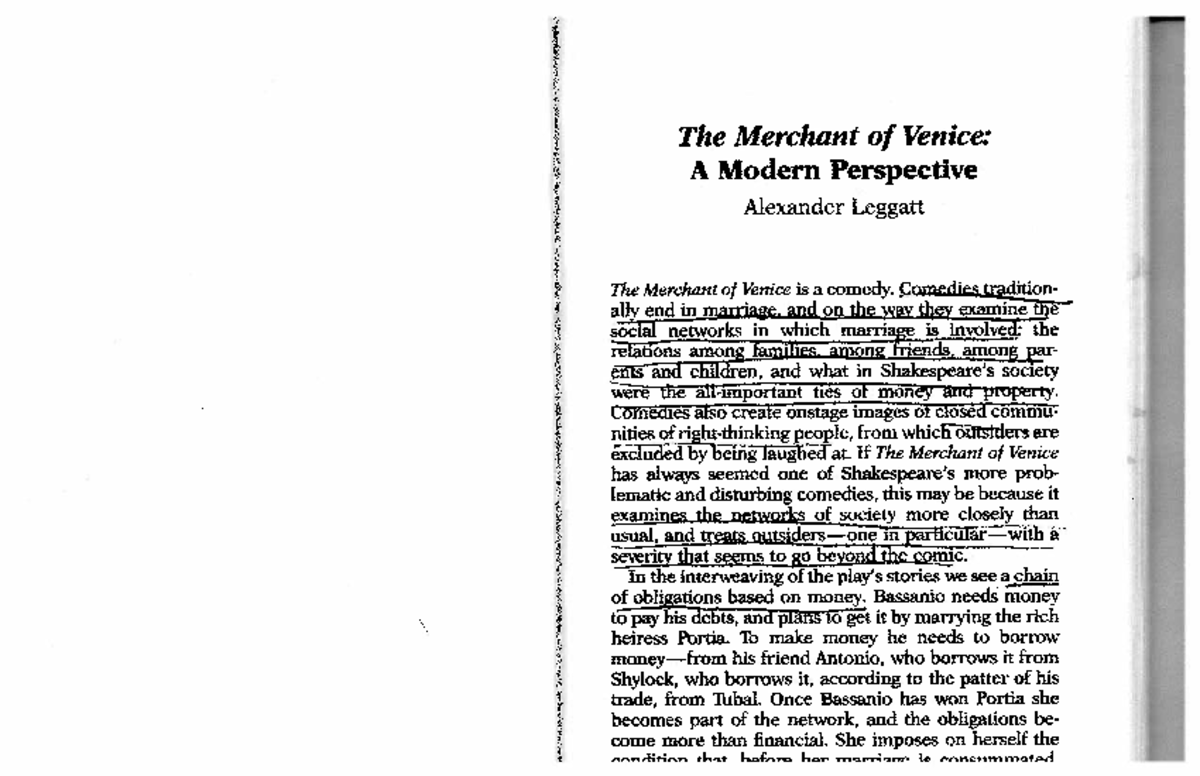 The Merchant of Venice (ENG 101): A Modern Perspective Analysis - Studocu