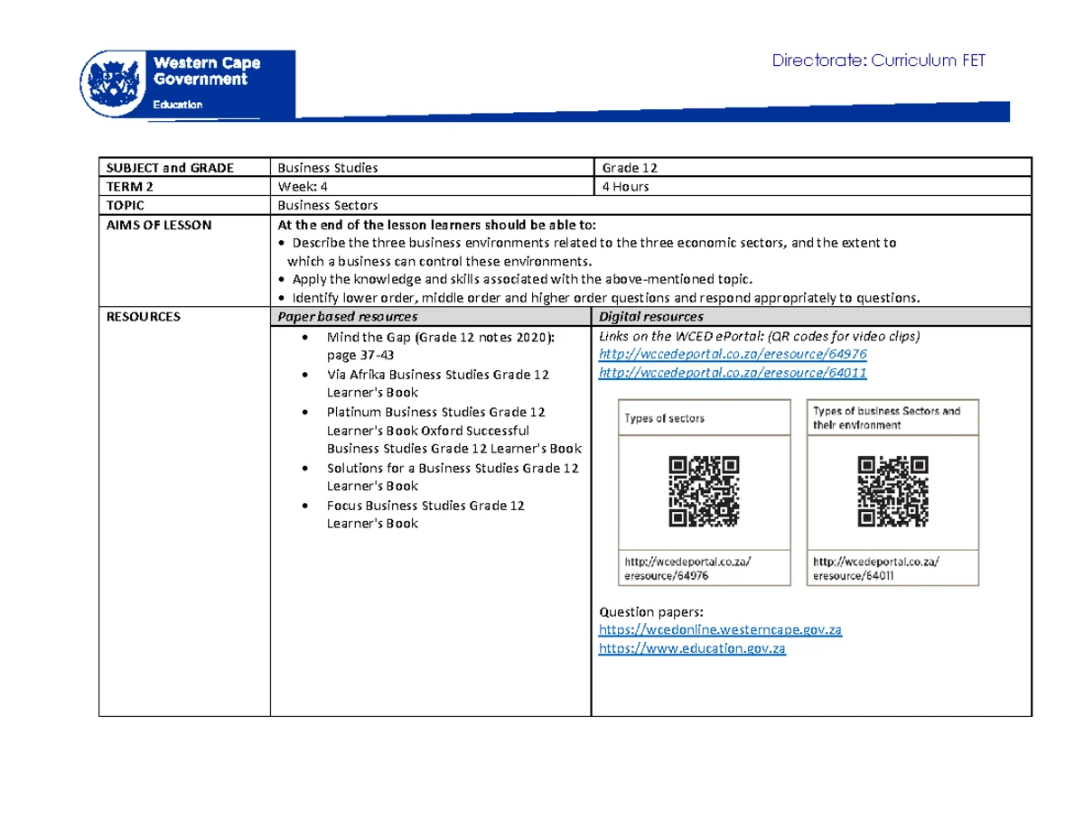 Business Studies Grade 12 Term 2 Week 5 Lesson on Management ...