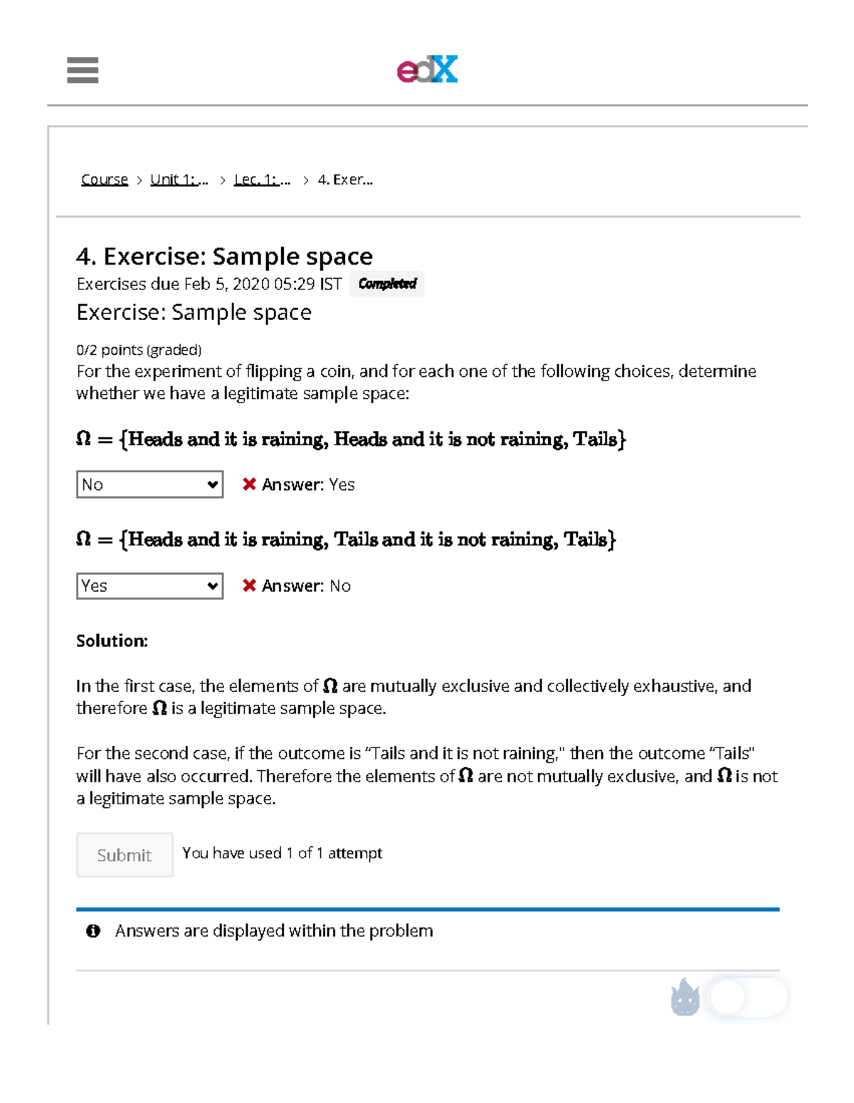 Course Unit 1: Lec. 1: Sample Space Exercises Analysis - Studocu