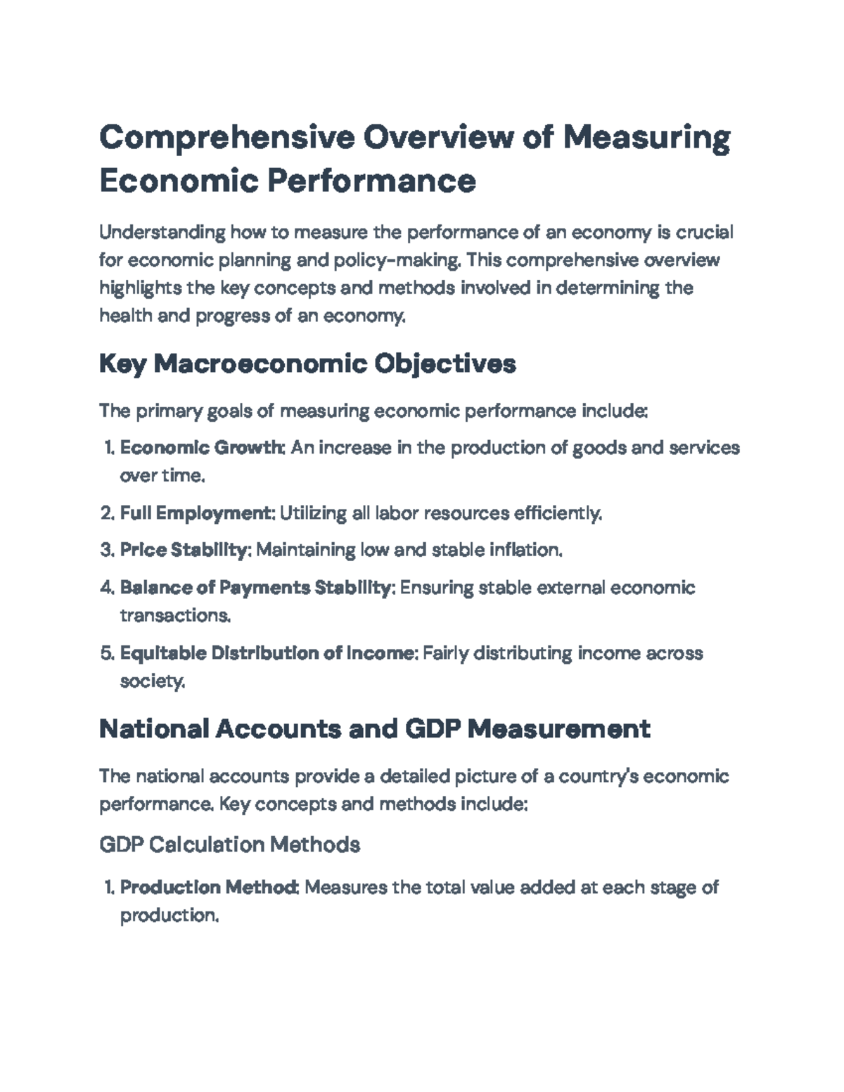 Comprehensive Overview: Measuring Economic Performance and Indicators ...