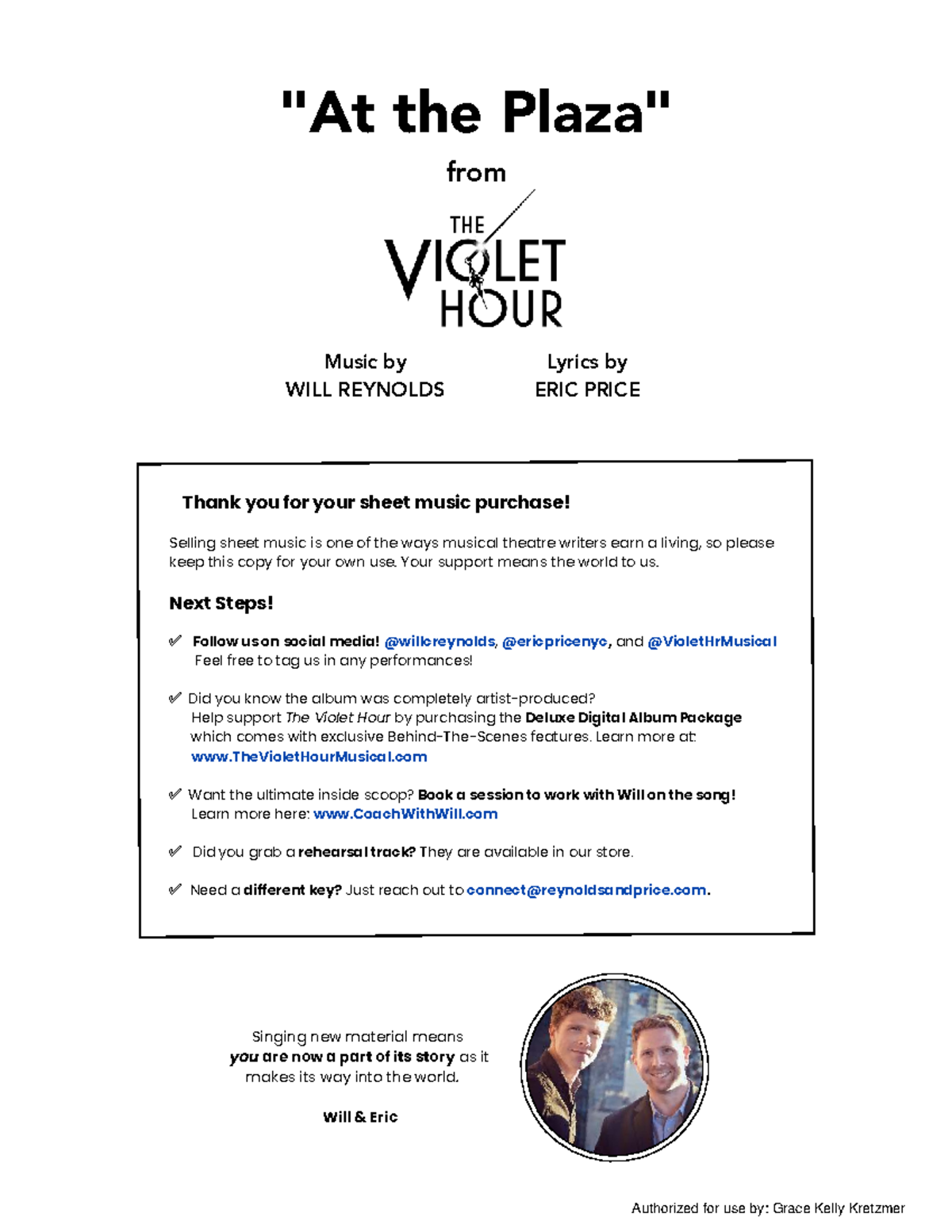 At the Plaza: The Violet Hour Sheet Music by Will Reynolds & Eric Price ...