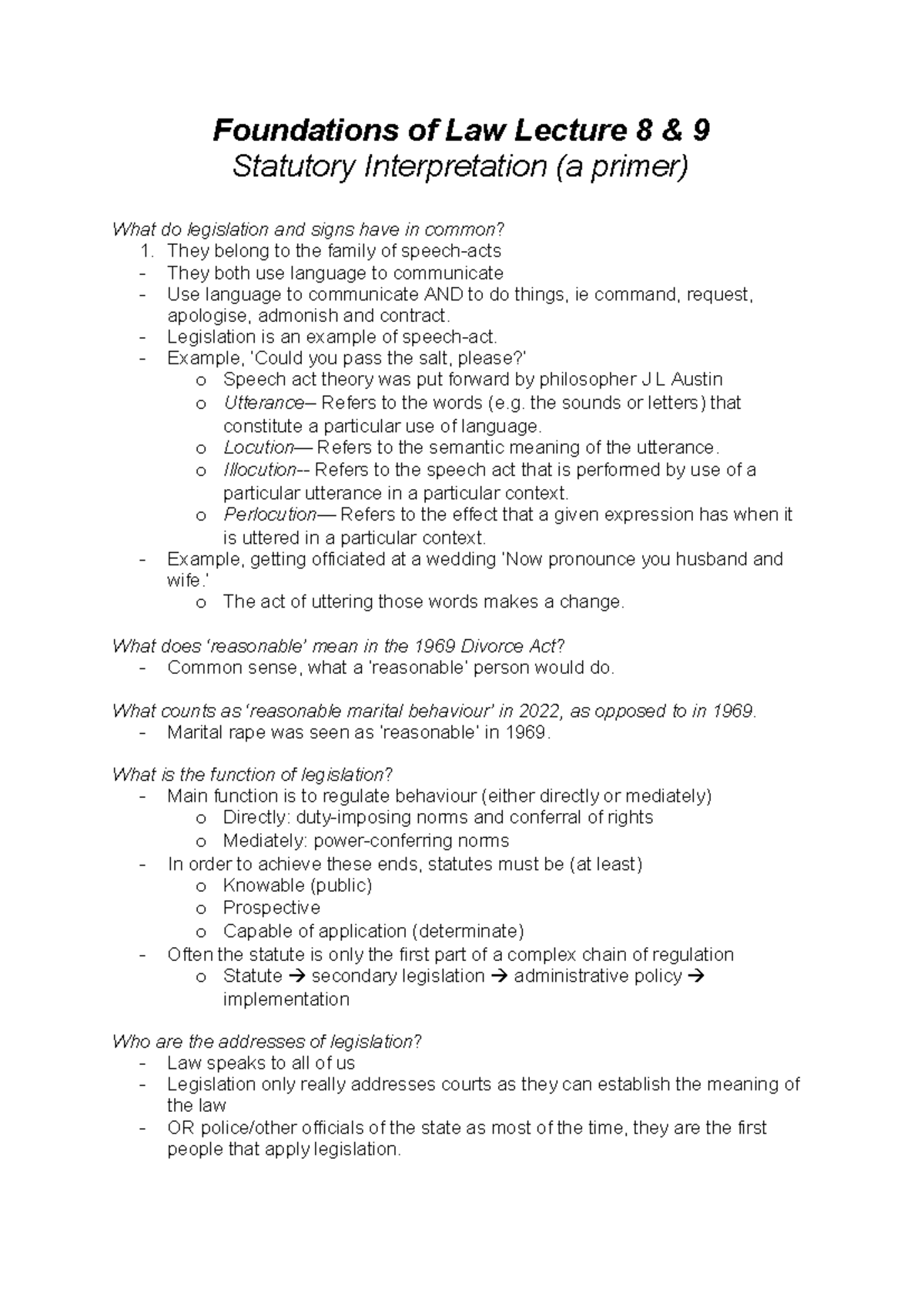 Foundations of Law Lecture 8 & 9: Statutory Interpretation Insights ...