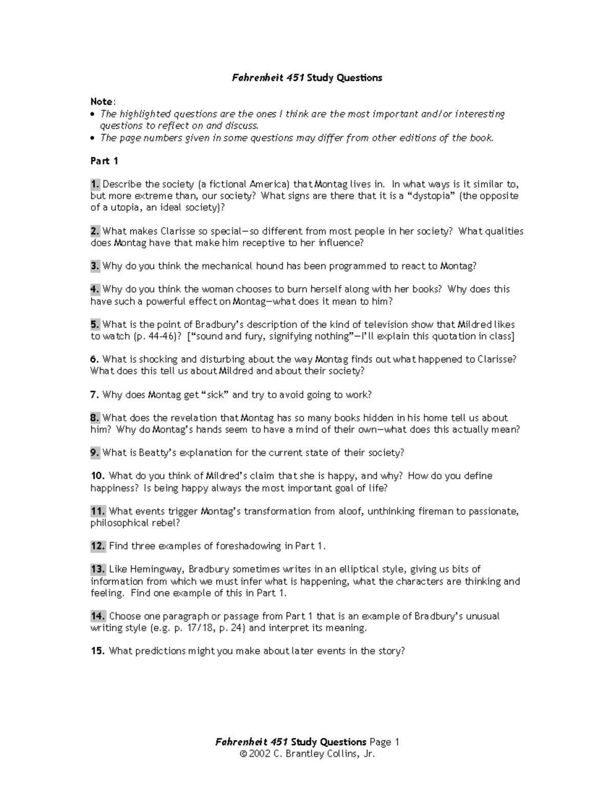 Fahrenheit 451 Study Questions and Key Discussion Points - Studocu