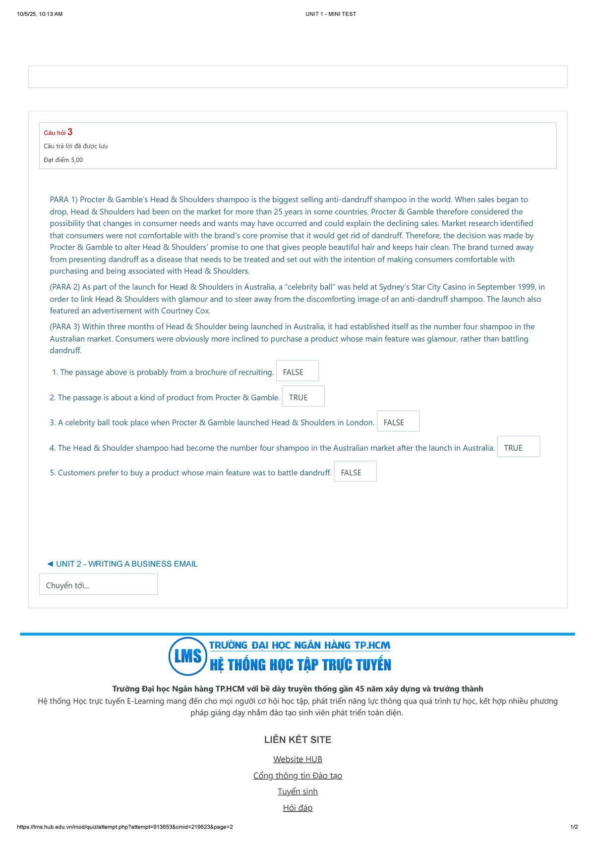 UNIT 1 - MINI TEST 3: Procter & Gamble's Head & Shoulders Analysis ...