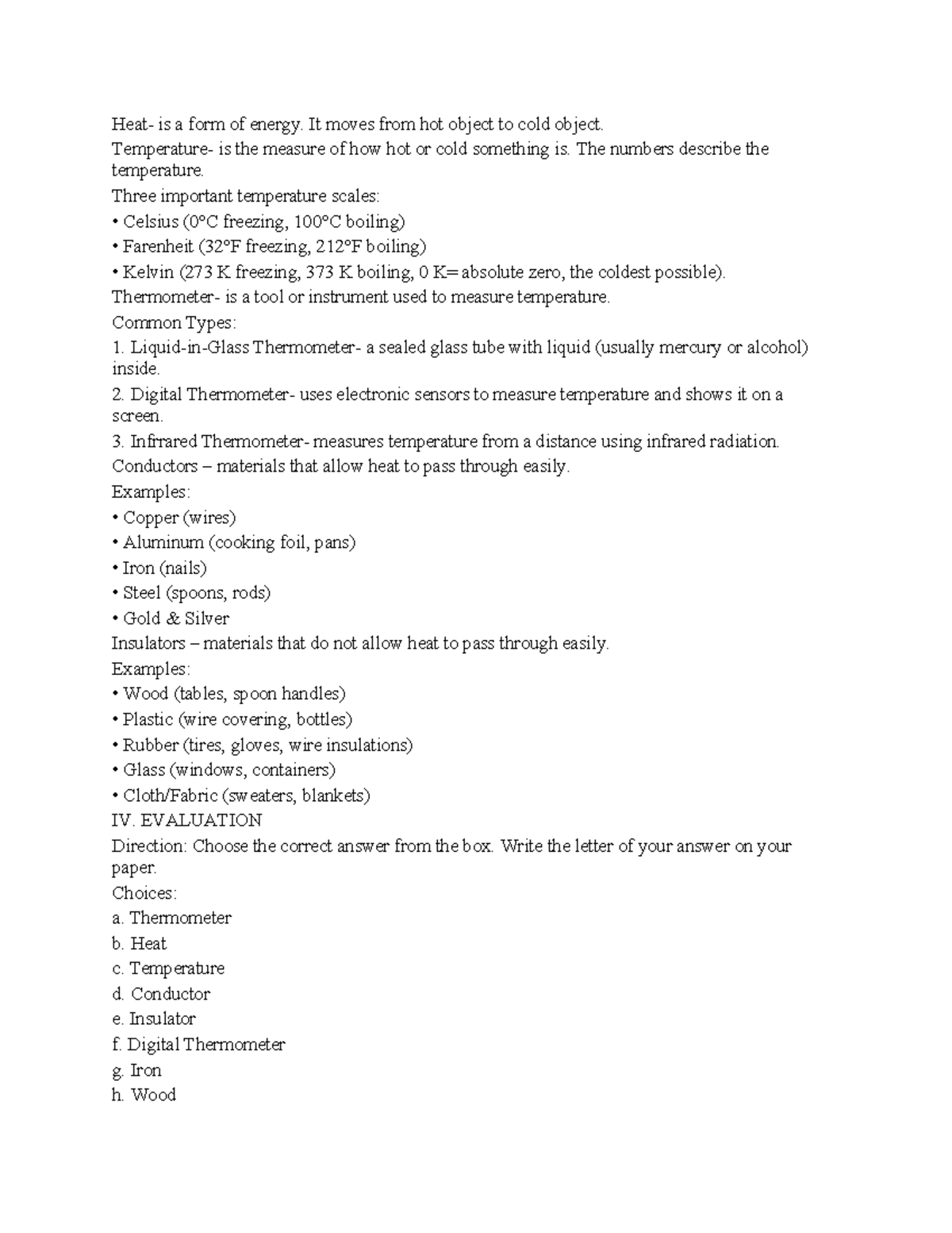 Energy Transfer and Temperature Measurement: A Study Guide (SCI101 ...