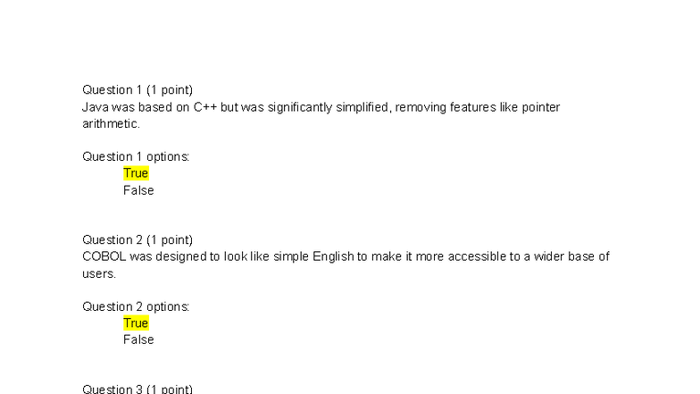 CSI3120 Quiz 2: Programming Language Concepts and True/False Questions ...