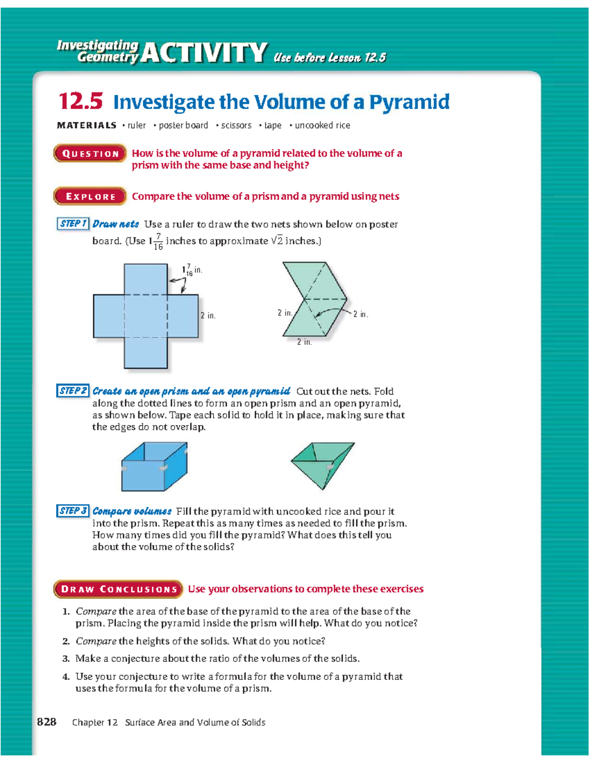 Investigating Volume of a Pyramid Activity (Lesson 12.5) - Studocu
