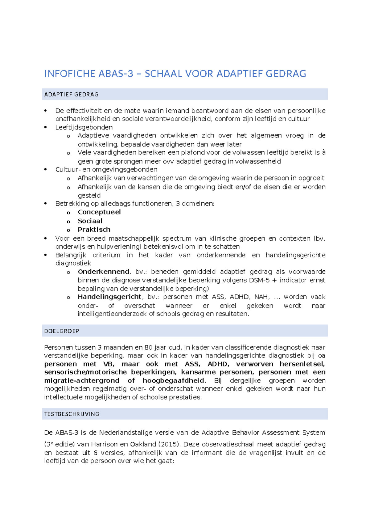 Infofiche ABAS-3 - info - INFOFICHE ABAS-3 – SCHAAL VOOR ADAPTIEF ...