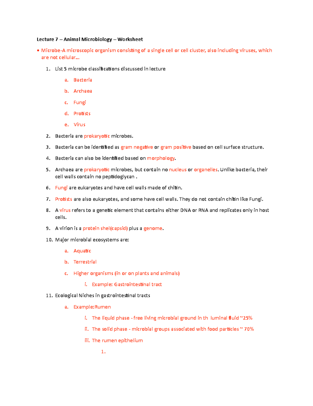 Lecture 7: Animal Microbiology Worksheet Overview and Concepts - Studocu
