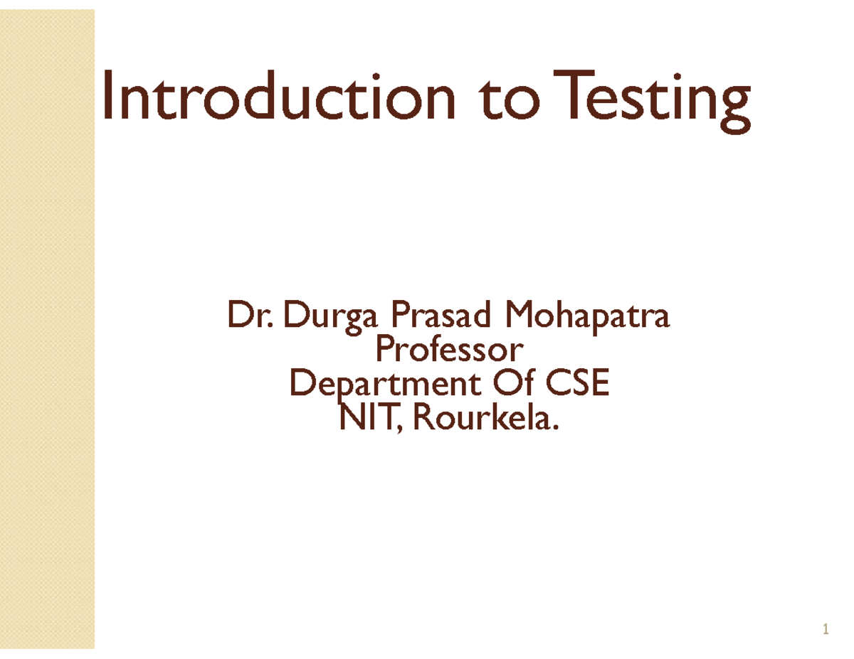 CSE 101: Introduction to testing and defect reduction techniques - Studocu