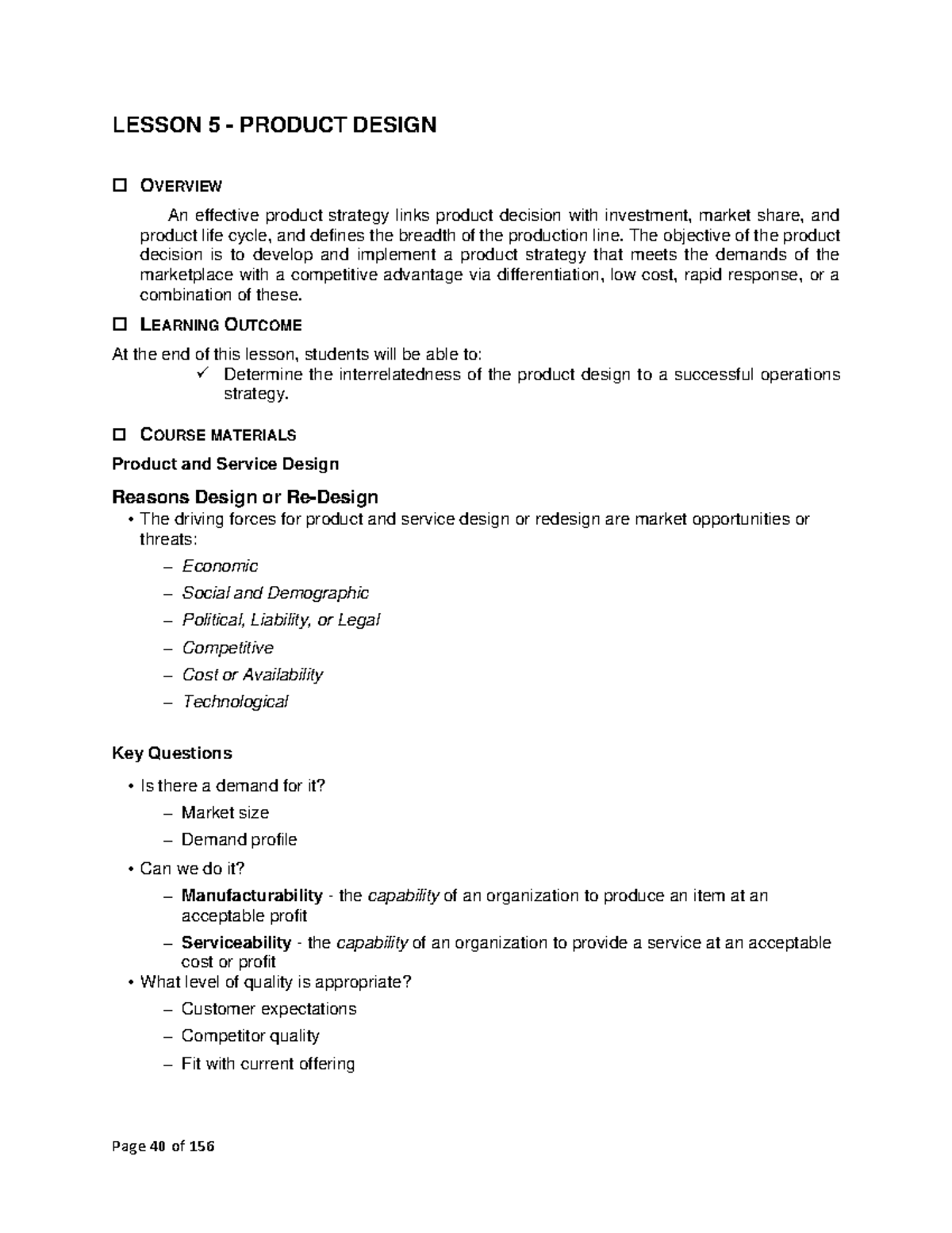 Operations Management - Product Design - LESSON 5 - PRODUCT DESIGN ...