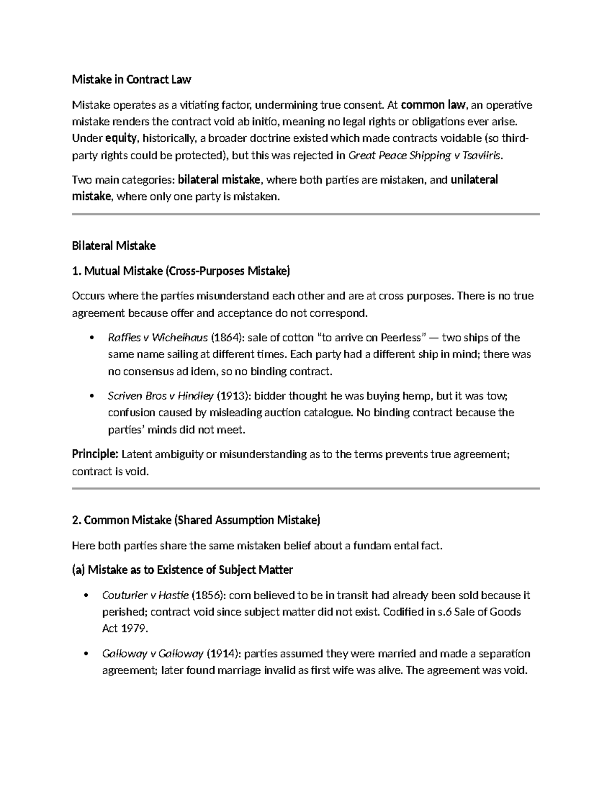 Mistake in Contract Law: Analyzing Common and Equitable Doctrines - Studocu
