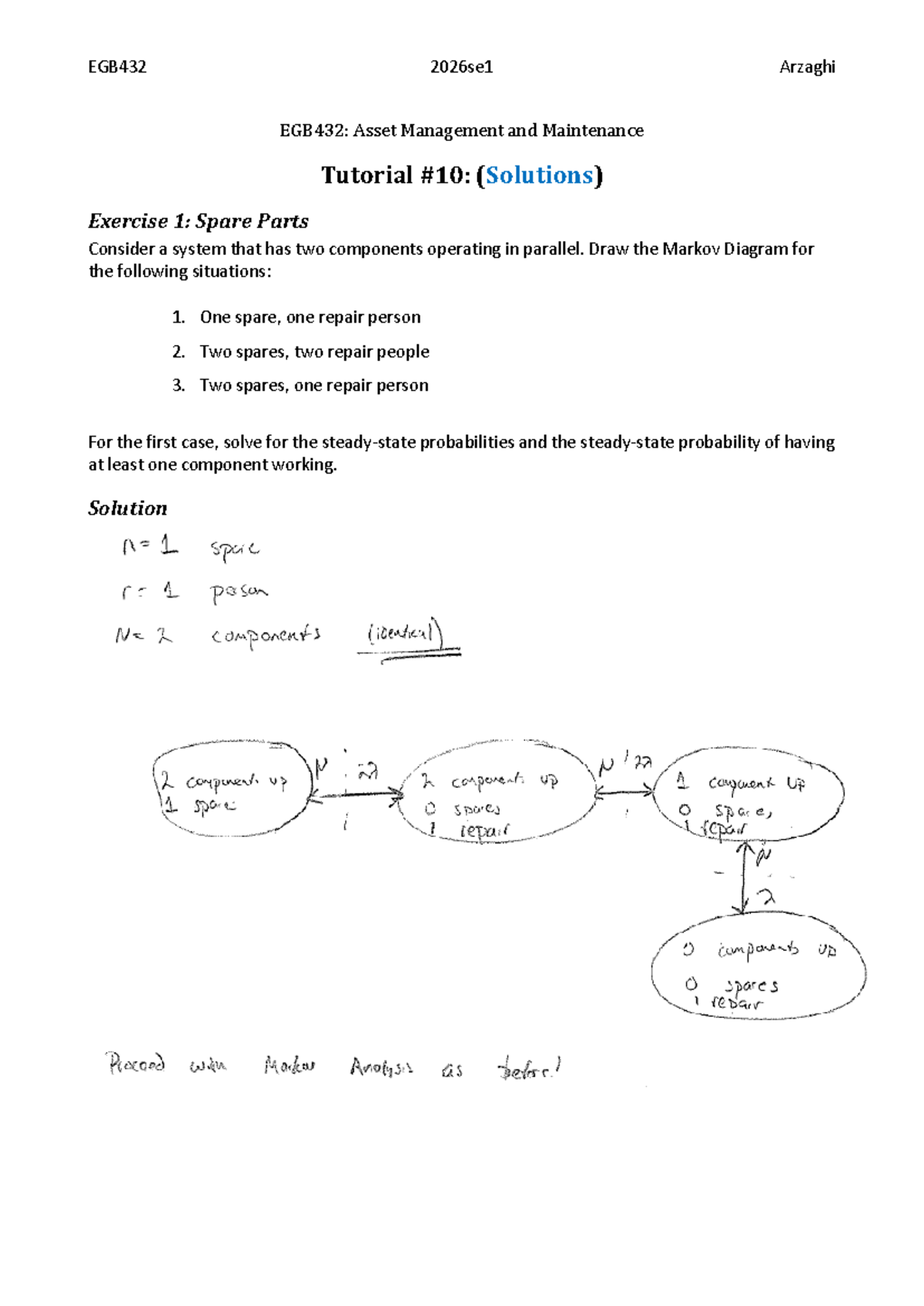 EGB432 2026se1 Asset Management Tutorial 8 Solutions (Markov Diagrams ...