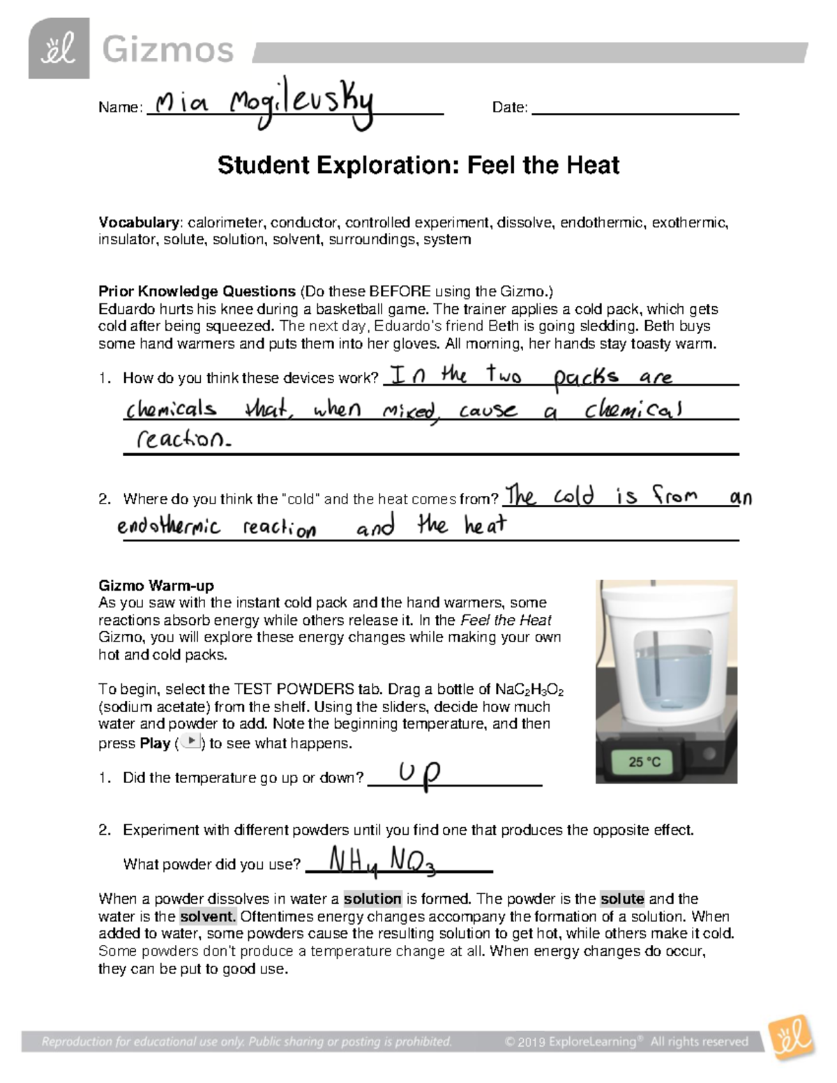 Feel the Heat SE - Gizmo Energy Changes Exploration Guide - Studocu