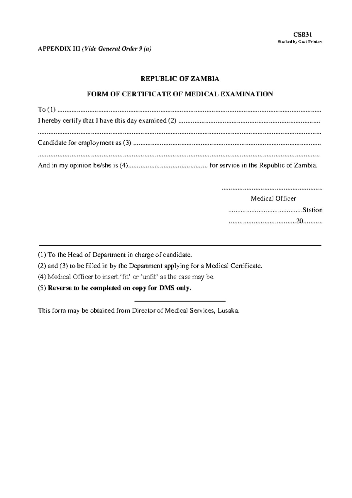 CSB31 Medical Examination Certificate Form for Employment - Studocu