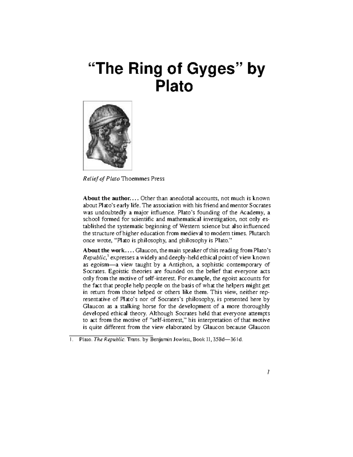 The Ring of Gyges: Ethical Perspectives in Plato's Republic (PHIL 101 ...