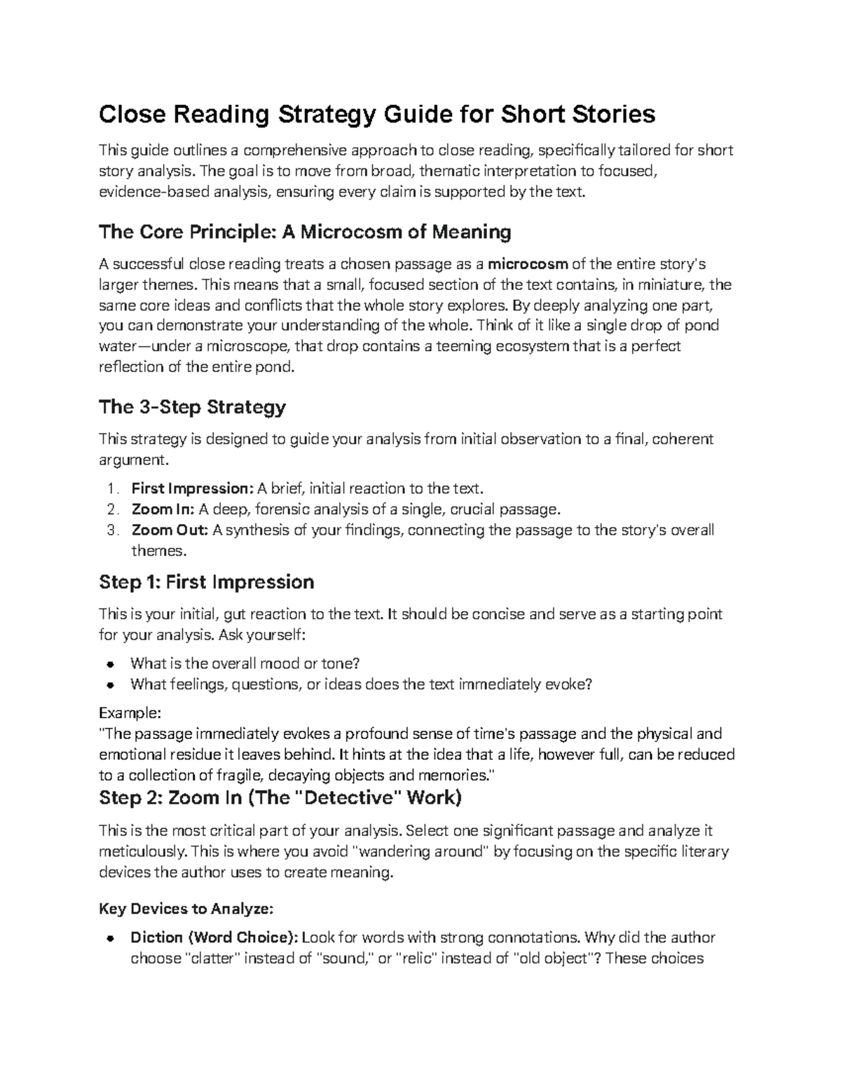 Close Reading Strategy Guide for Short Stories Analysis - Studocu