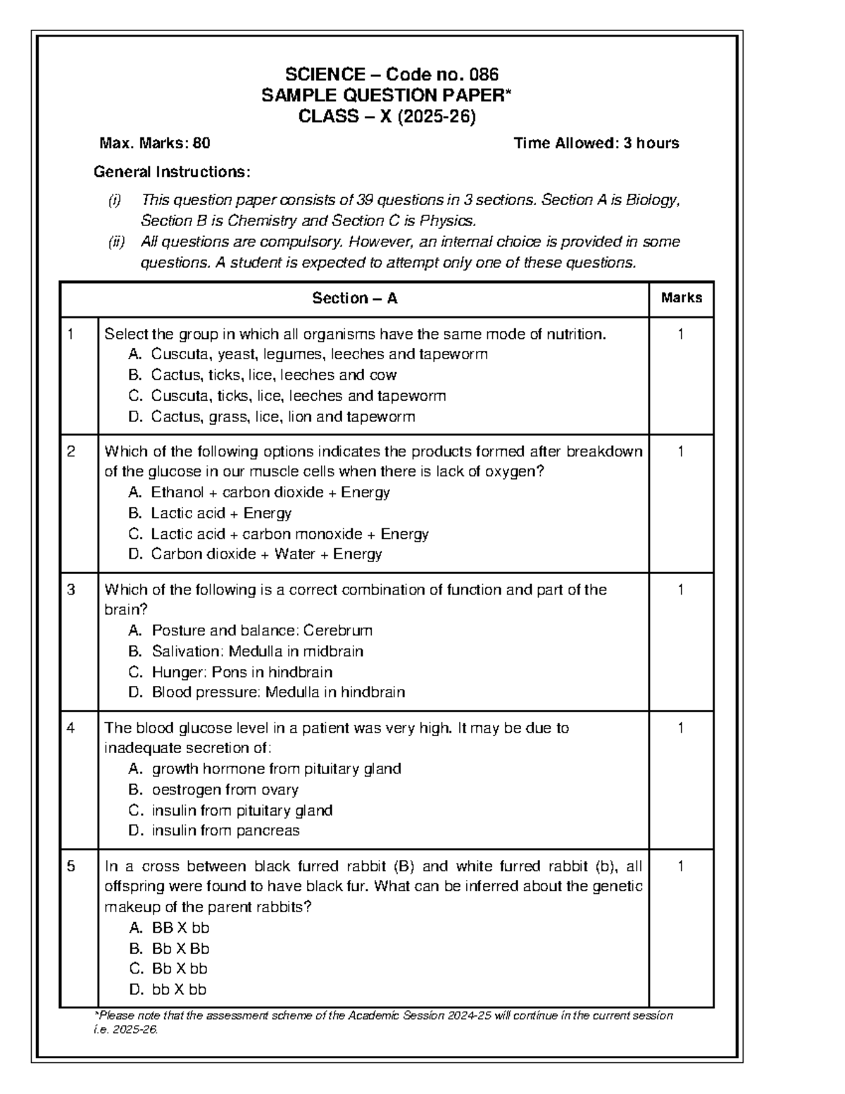 SCIENCE Code no. 086 - Sample Question Paper for Class X Exam - Studocu