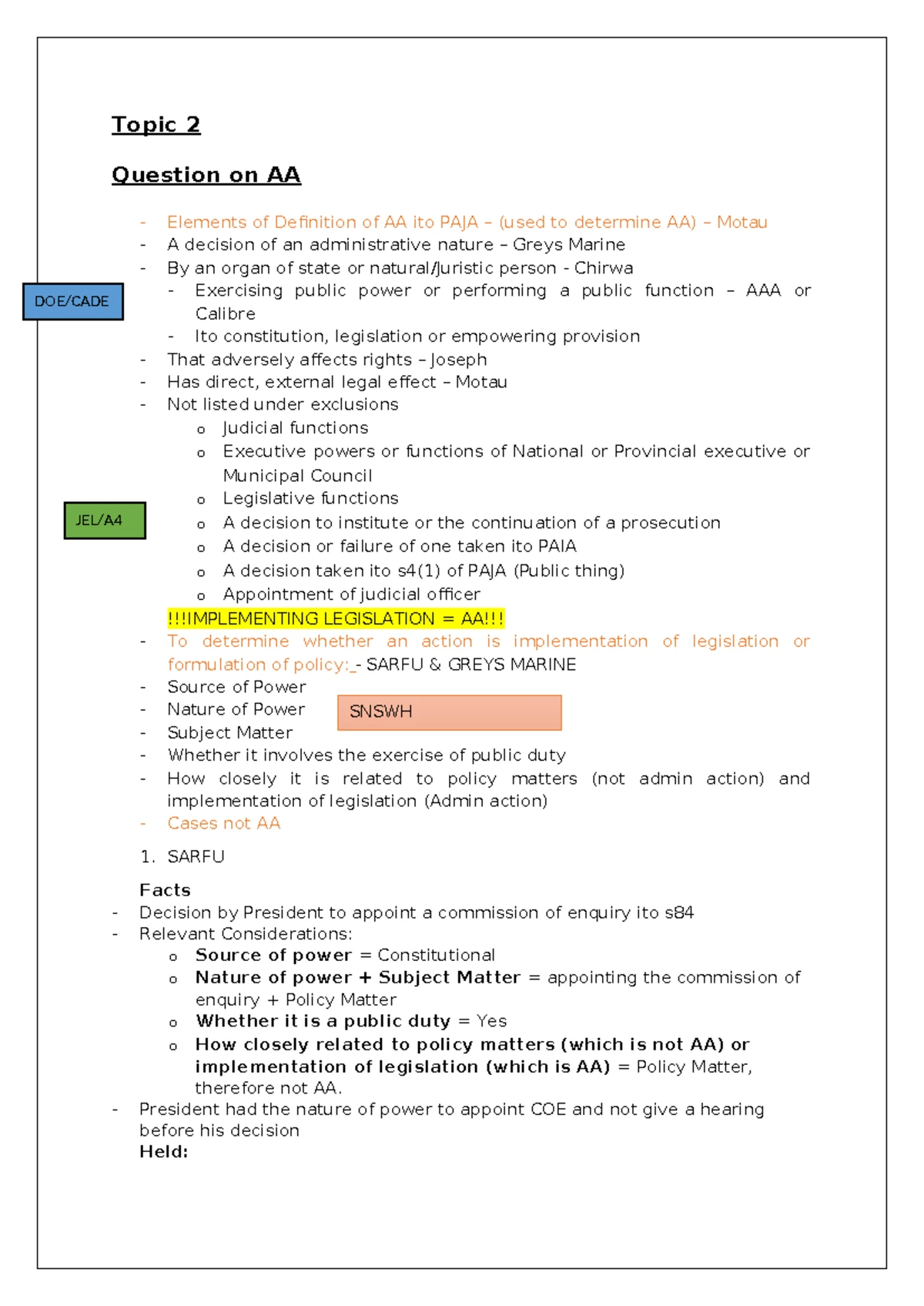 Admin Action Essentials: AA & PAJA Focus - Key Cases & Concepts - Studocu