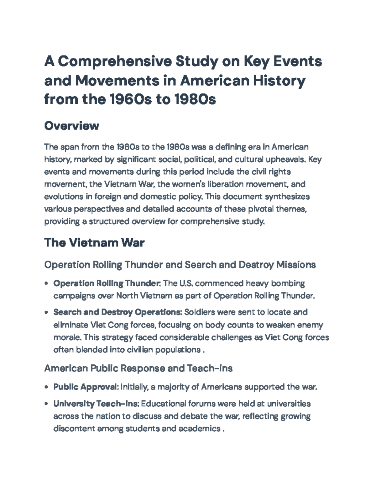 Key Events and Movements in American History: A Study (1960s-1980s) - A ...
