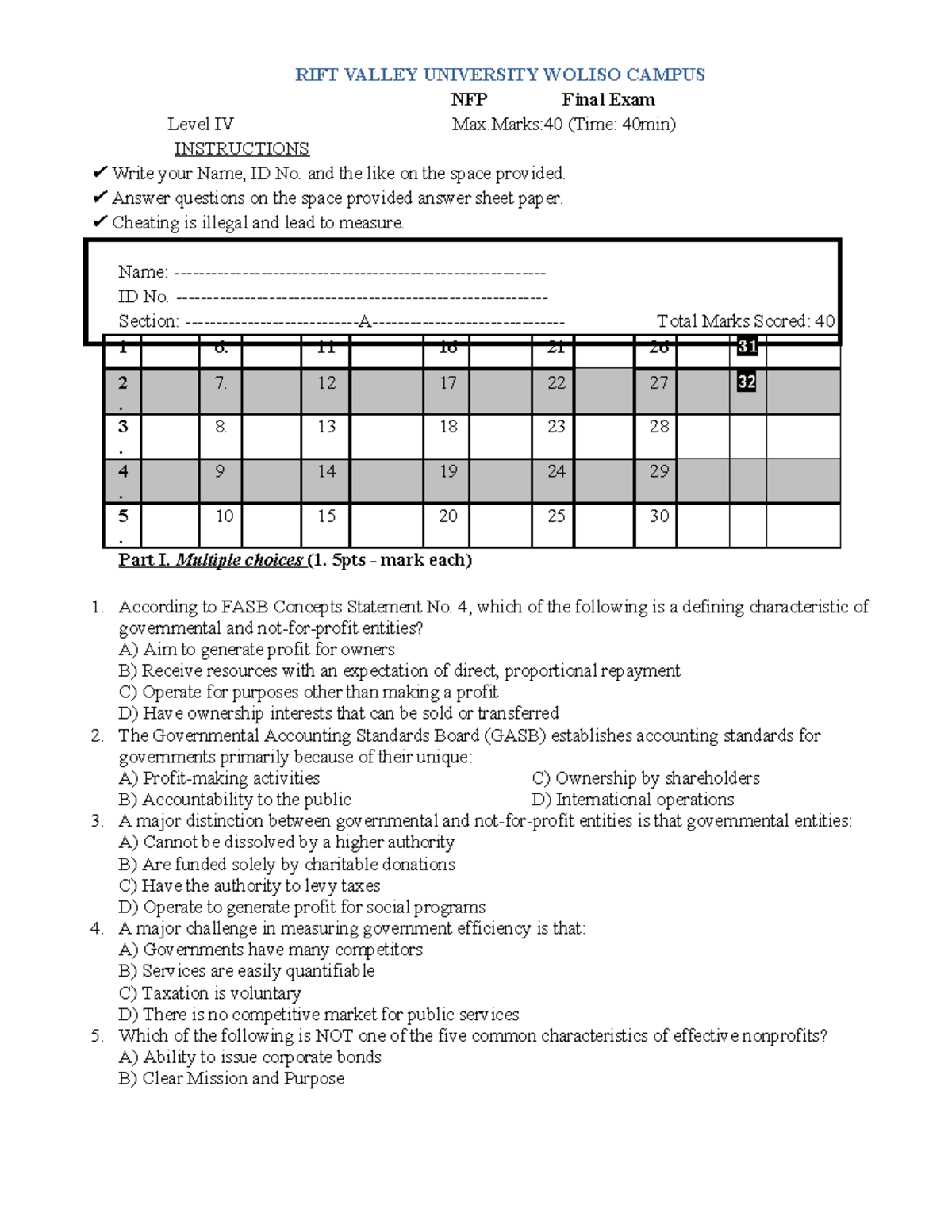 RIFT VALLEY UNIVERSITY WOLISO CAMPUS NFP Final Exam Level IV Notes ...
