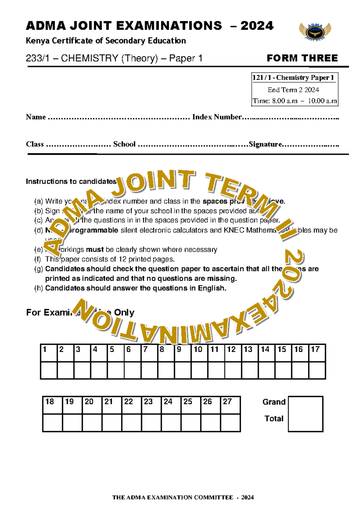 Adma f3 chem pp1 t2 2024 - the notes are fit for study - THE ADMA ...