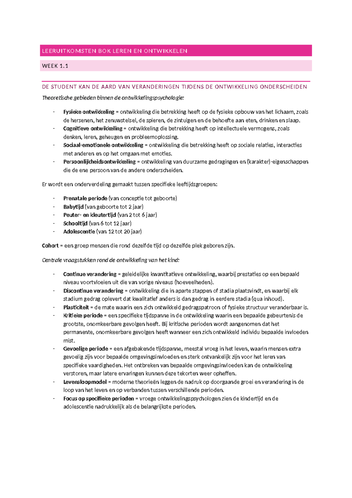 Leeruitkomsten BOK Leren en Ontwikkelen Week 1.1 ...