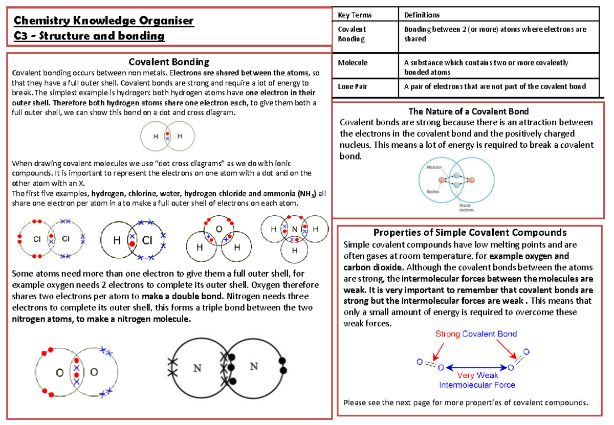 C3 Chemistry Knowledge Organiser: Structure and Bonding Overview - Studocu